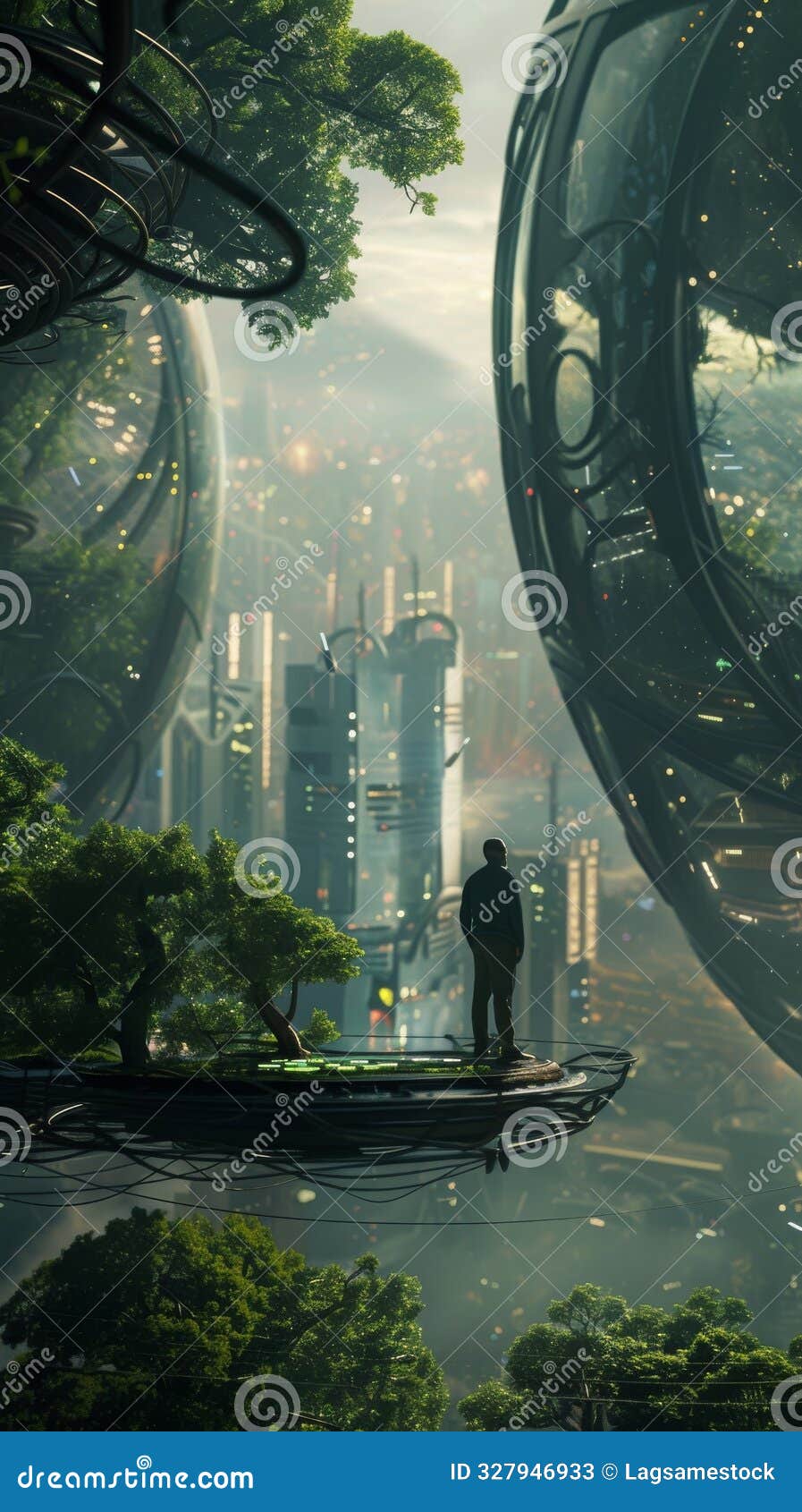 Human Ecosystem Interface in a Future World Stock Illustration ...