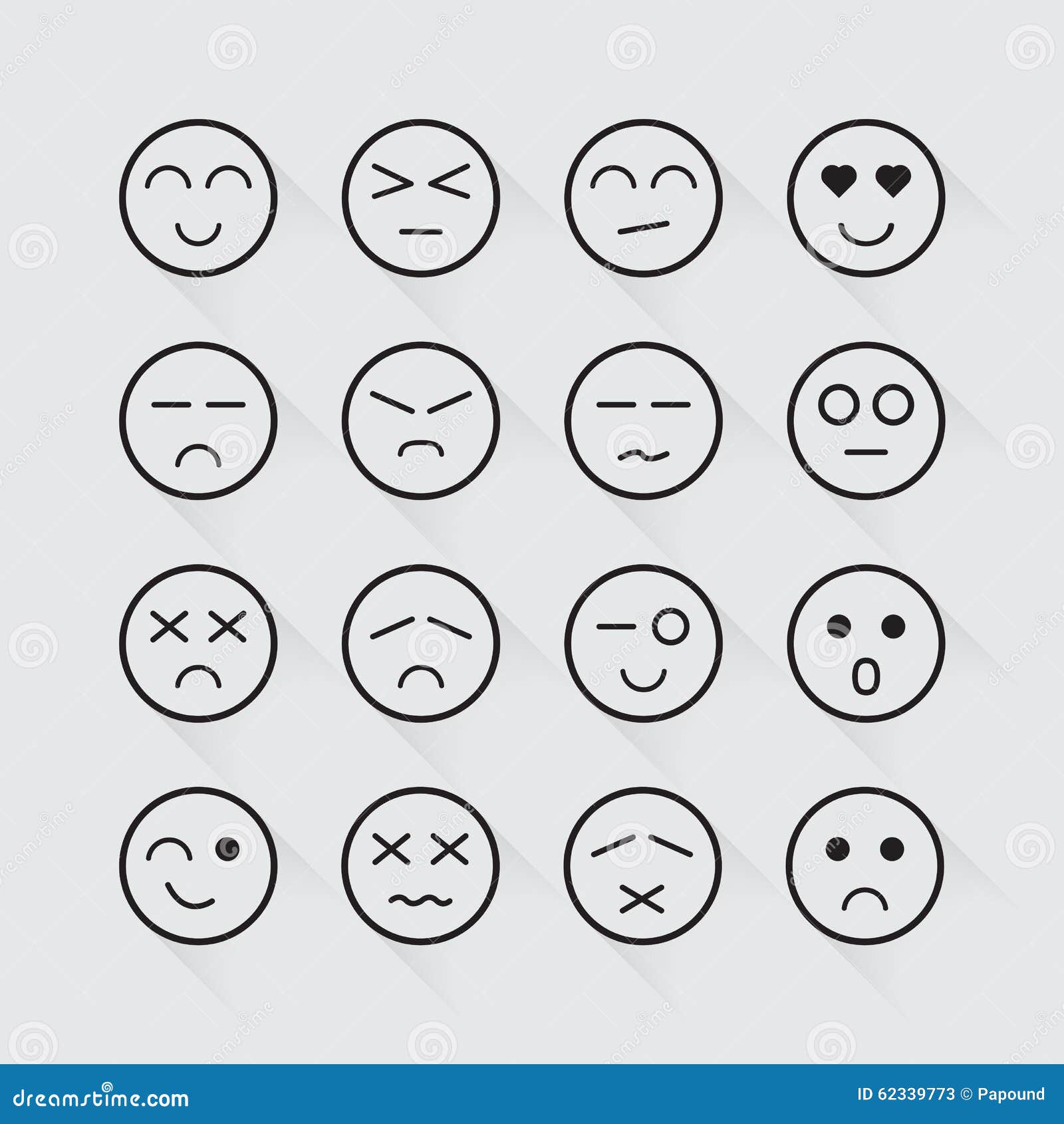 Human Emotion Icons Long Shadow Set Stock Vector - Illustration of ...