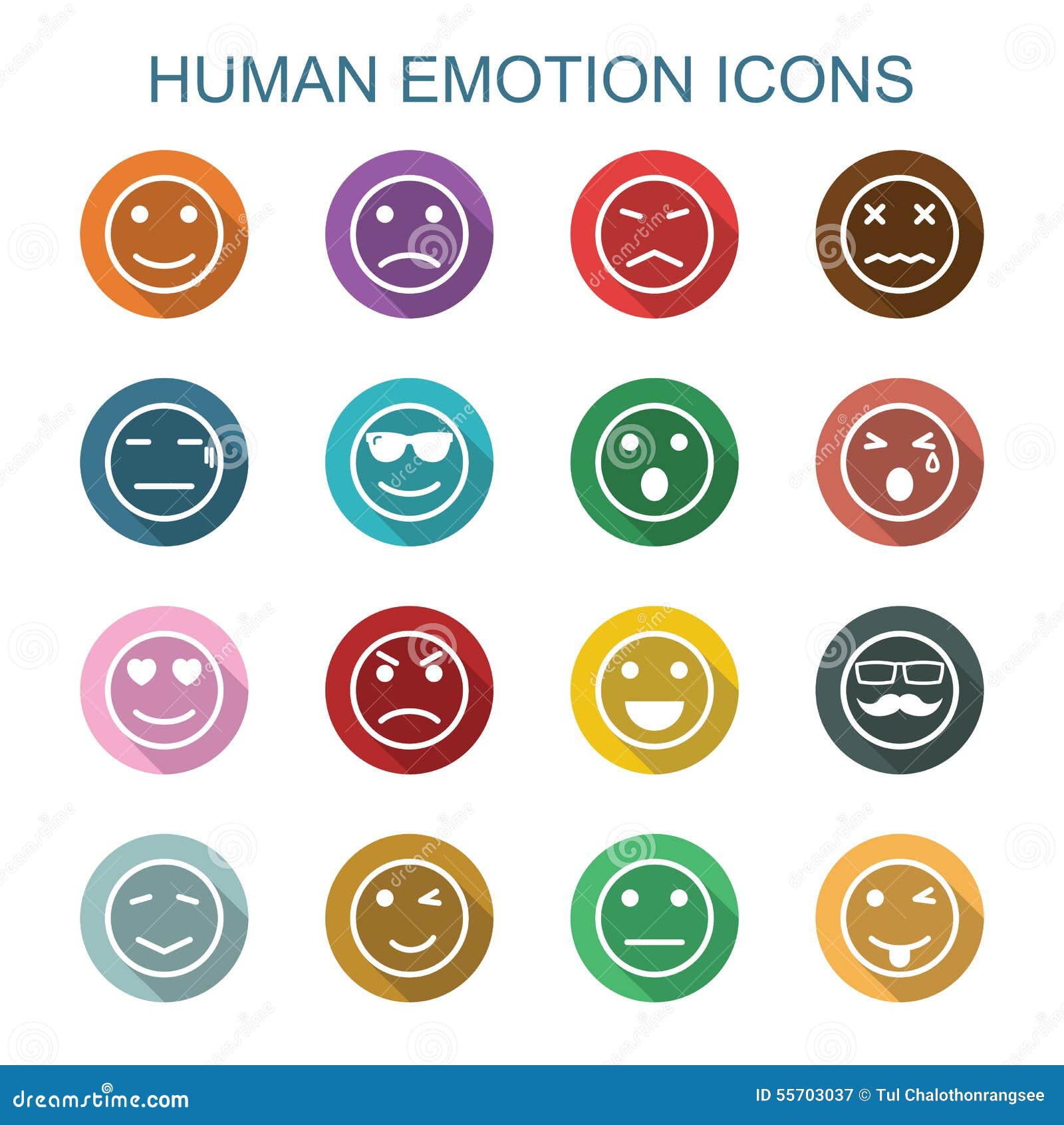 Human Emotion Long Shadow Icons Stock Vector - Illustration of hipster ...