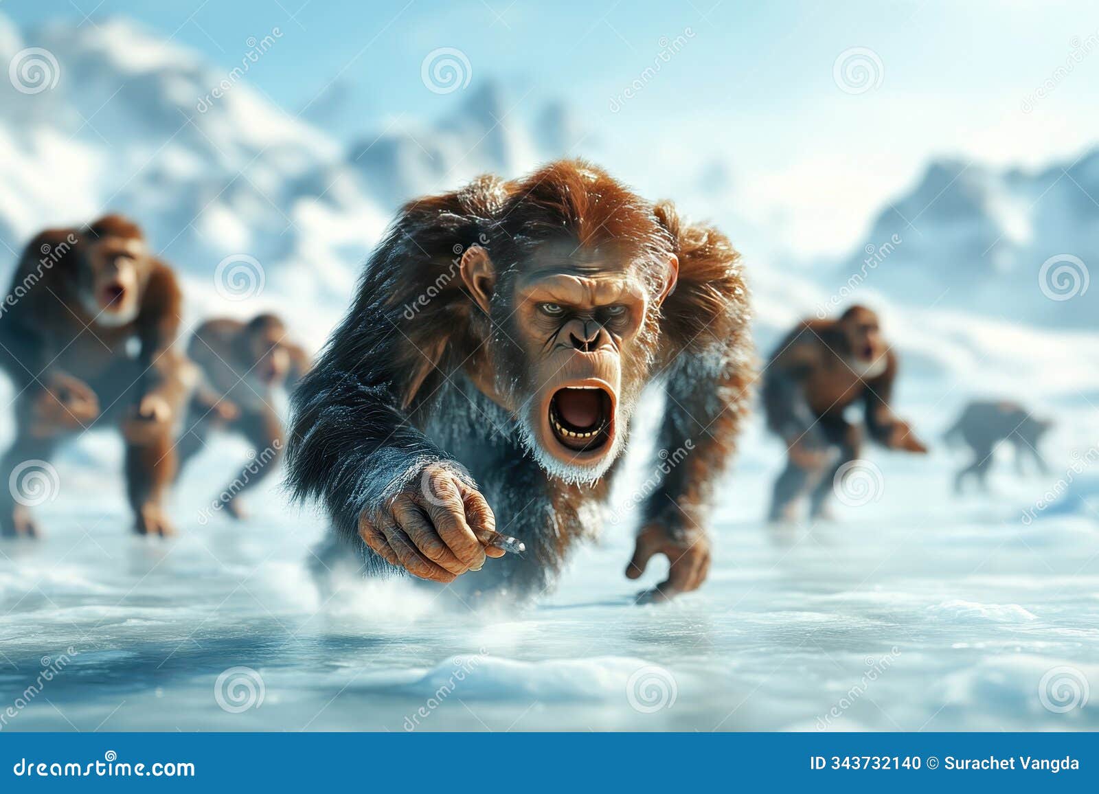 Human Evolution In CGI During Quaternary Era Stock Photo ...