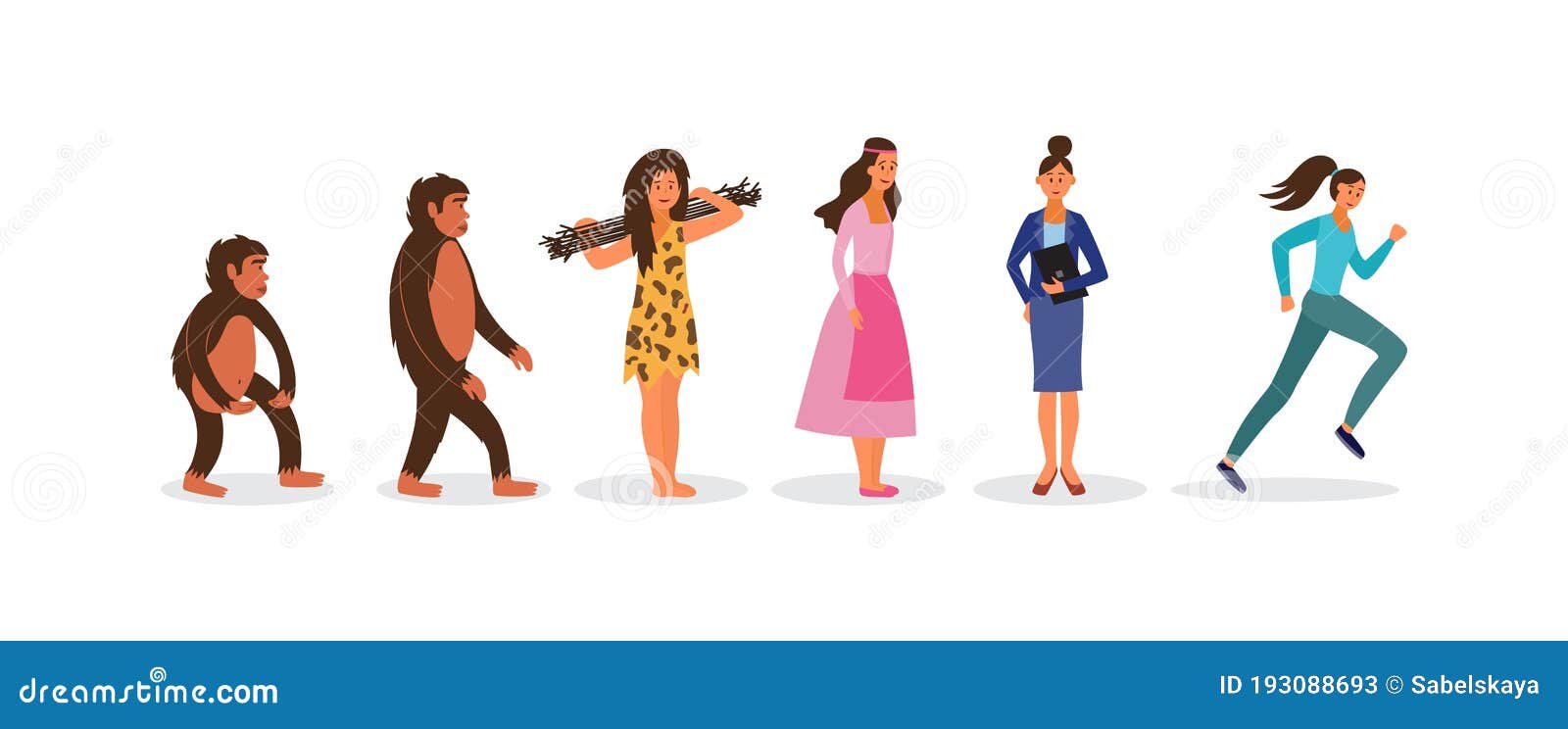 Human Evolution Female Characters Set Flat Vector Illustration Isolated ...
