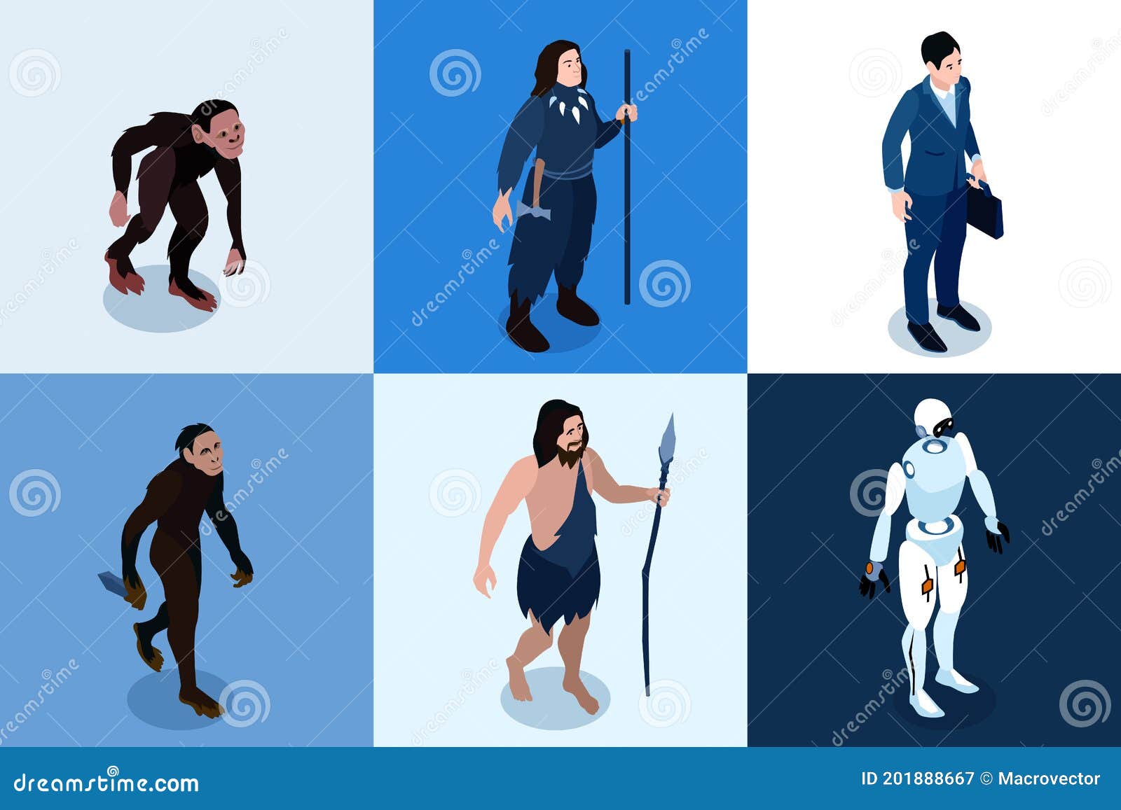Human Evolution Isometric Square Icons Stock Vector - Illustration of ...
