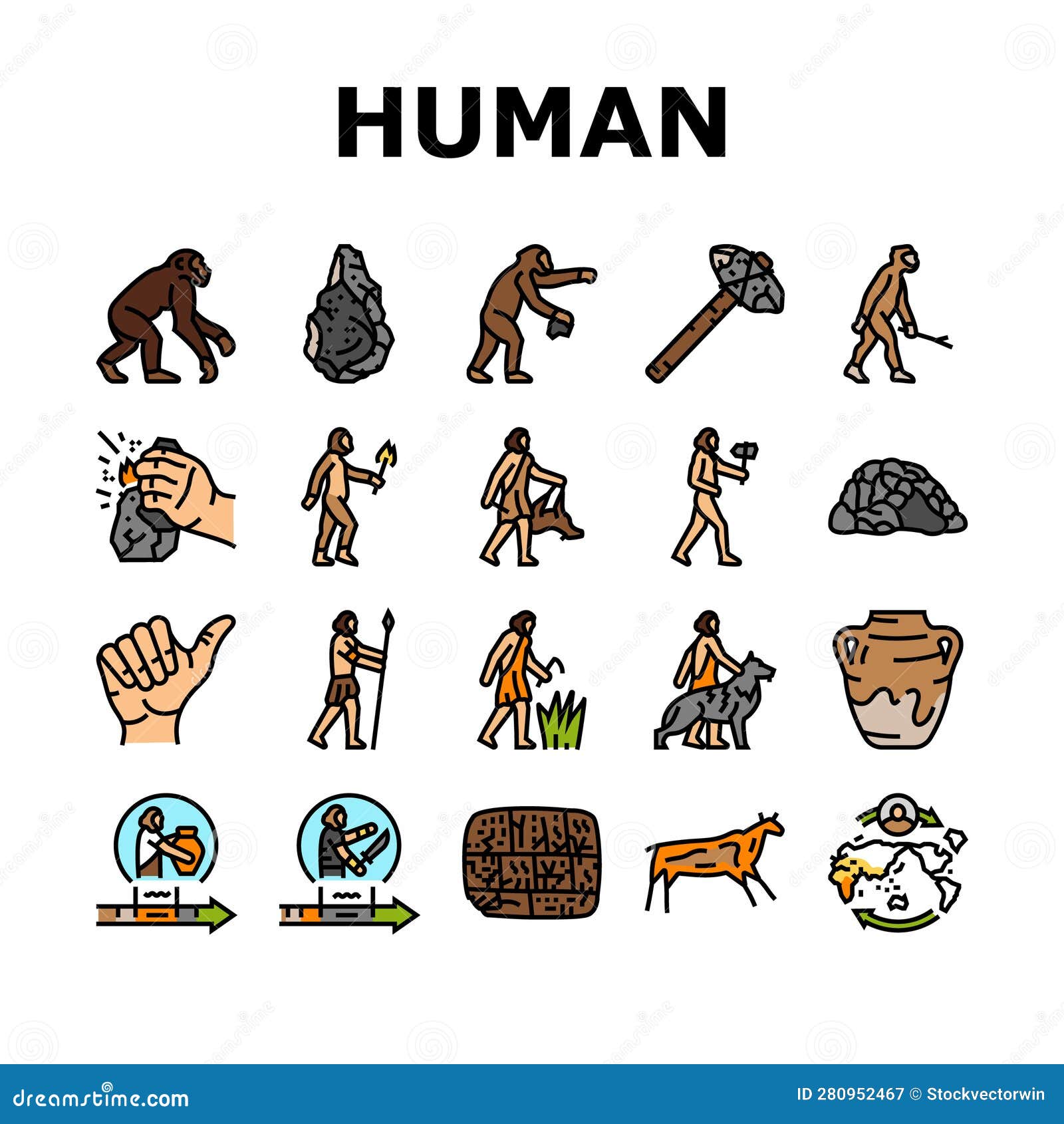 Human Evolution Man Caveman Icons Set Vector Stock Vector ...