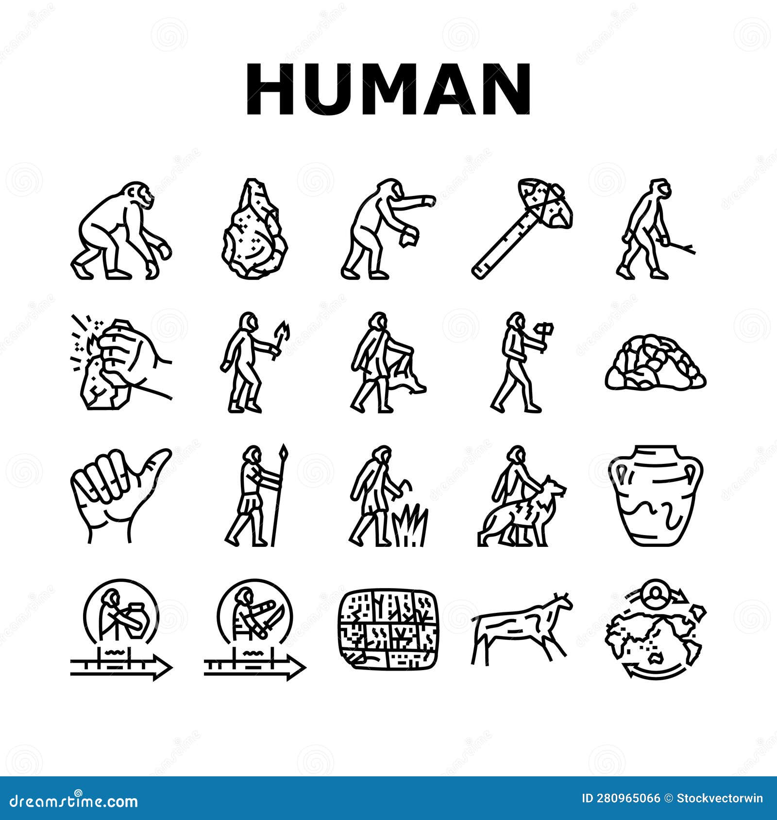 Human Evolution Man Caveman Icons Set Vector Stock Vector ...