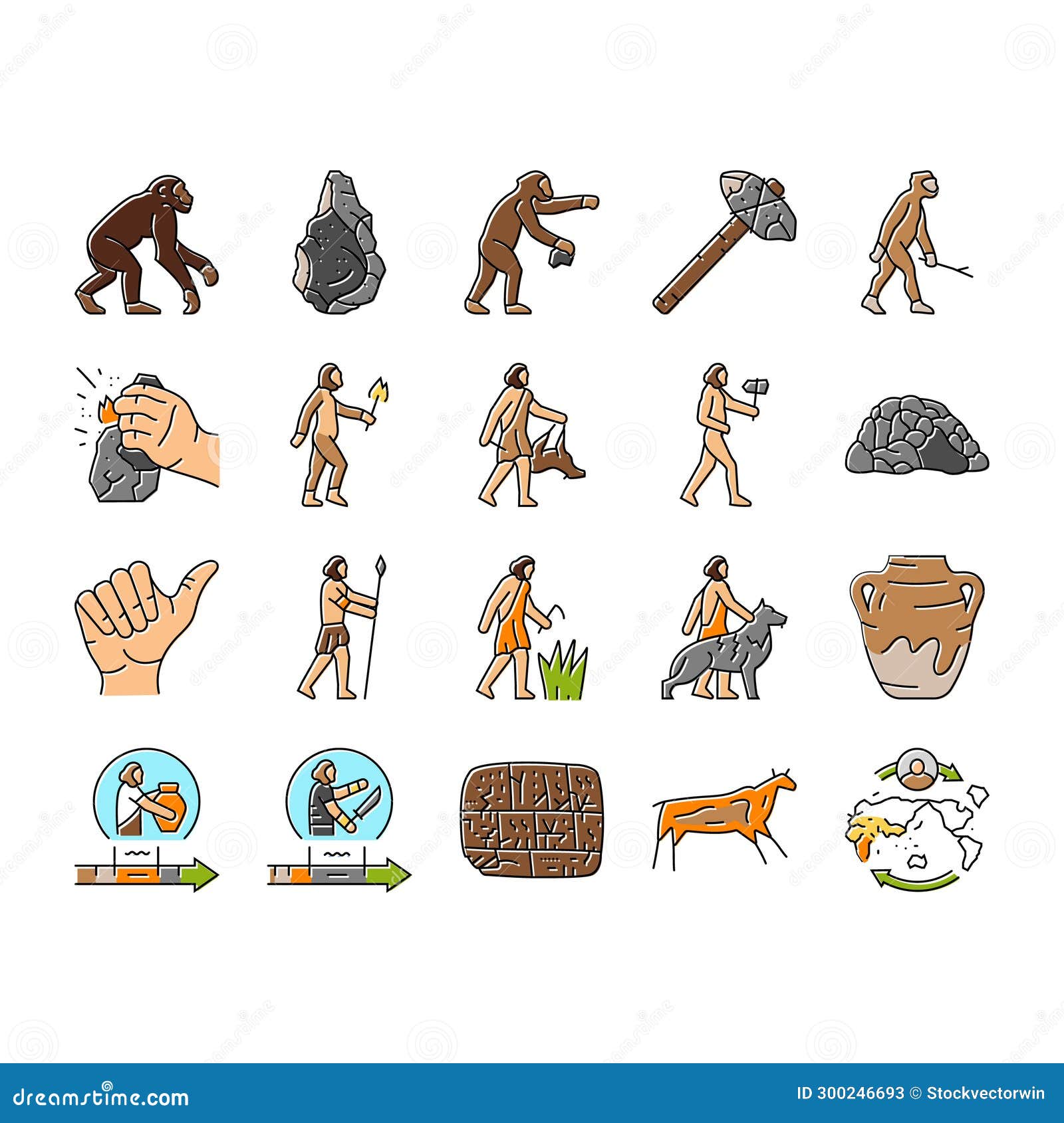 Human Evolution Man Caveman Icons Set Vector Stock Illustration ...