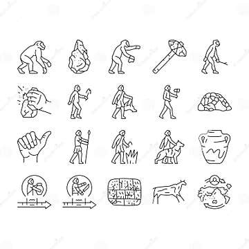 Human Evolution Man Caveman Icons Set Vector Stock Vector ...