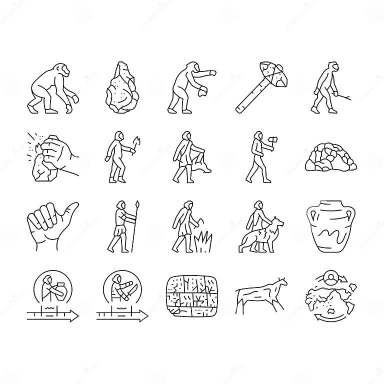 Human Evolution Man Caveman Icons Set Vector Stock Vector ...