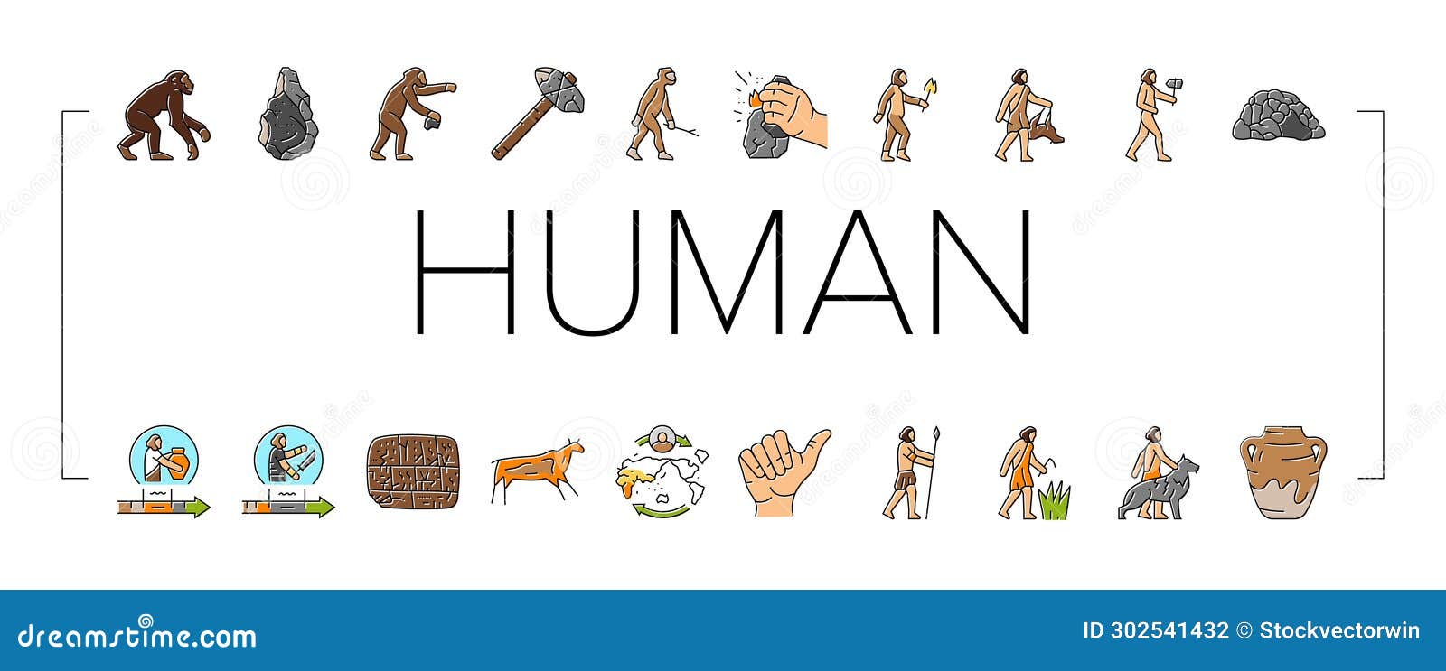 Human Evolution Man Caveman Icons Set Vector Stock Vector ...