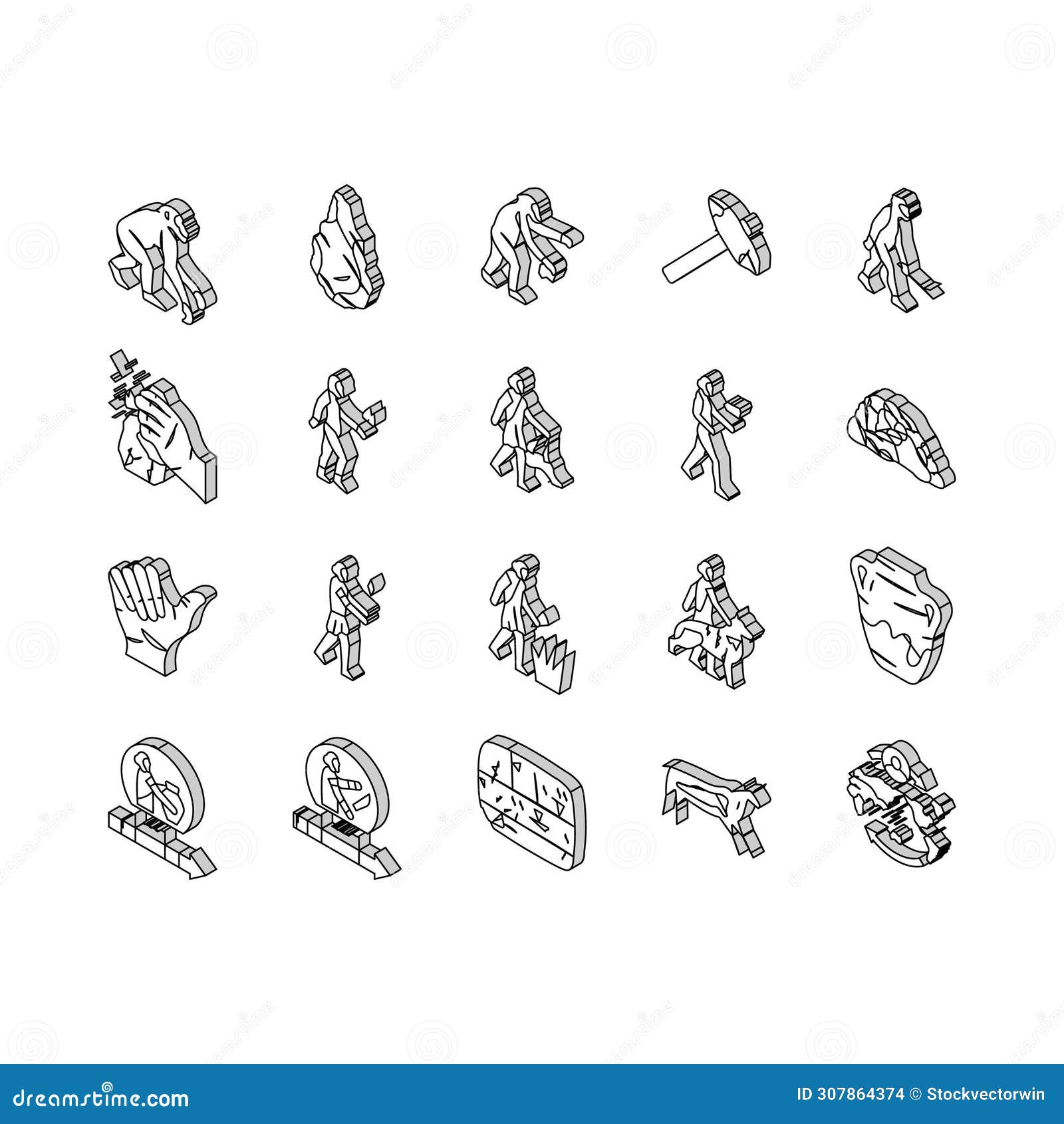 Human Evolution Man Caveman Isometric Icons Set Vector Stock Vector ...