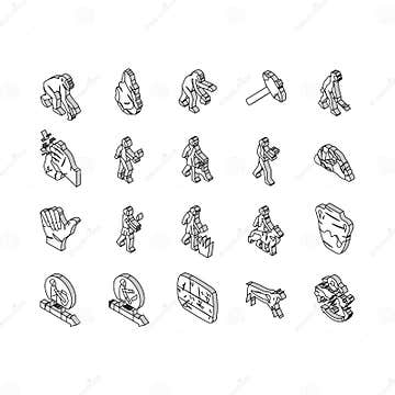 Human Evolution Man Caveman Isometric Icons Set Vector Stock Vector ...
