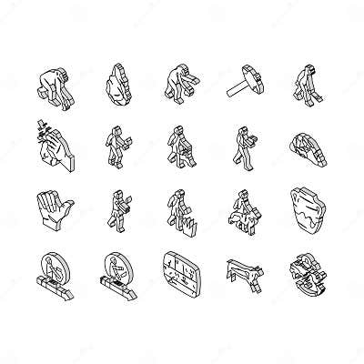 Human Evolution Man Caveman Isometric Icons Set Vector Stock Vector ...