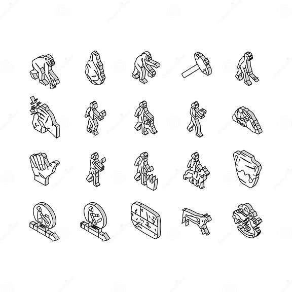 Human Evolution Man Caveman Isometric Icons Set Vector Stock Vector ...