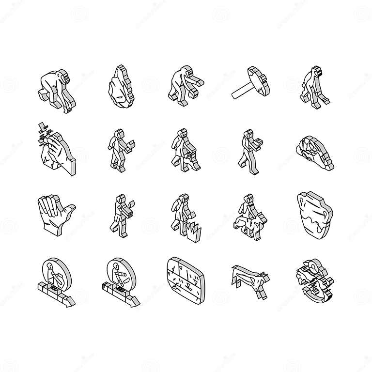 Human Evolution Man Caveman Isometric Icons Set Vector Stock Vector ...