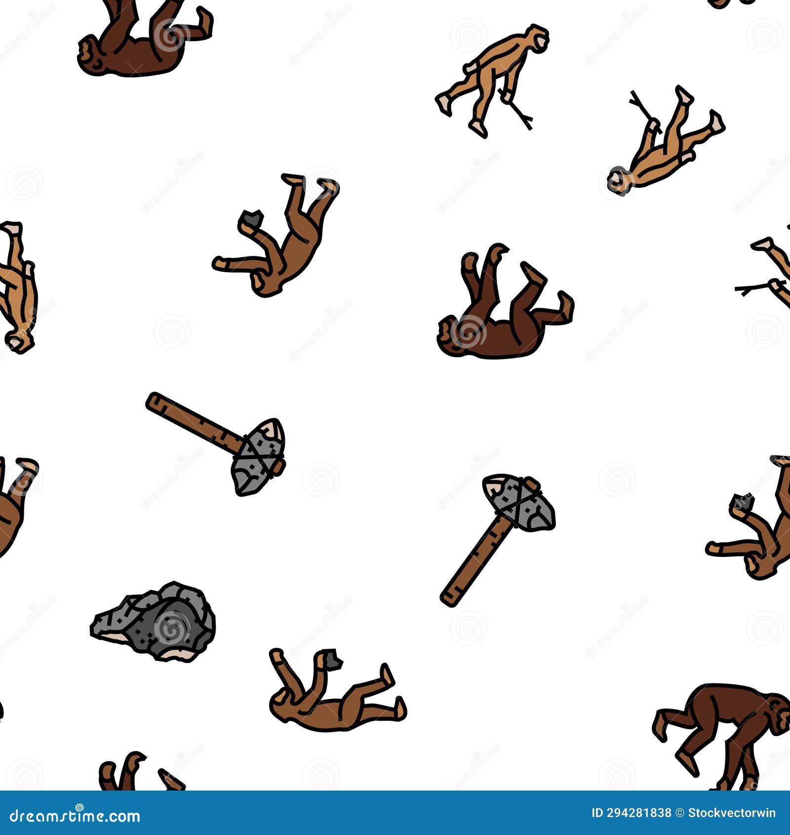 Human Evolution Man Caveman Vector Seamless Pattern Stock Vector ...