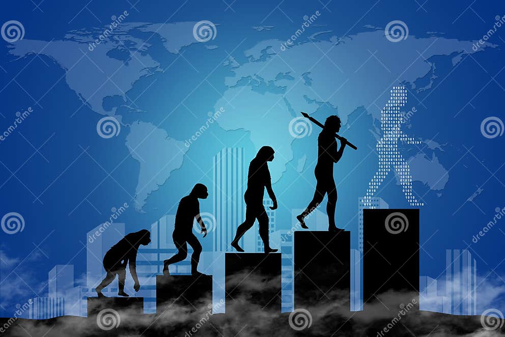 Human Evolution into Modern World Stock Illustration - Illustration of ...
