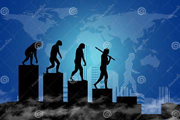 Human Evolution into Modern World Stock Illustration - Illustration of ...