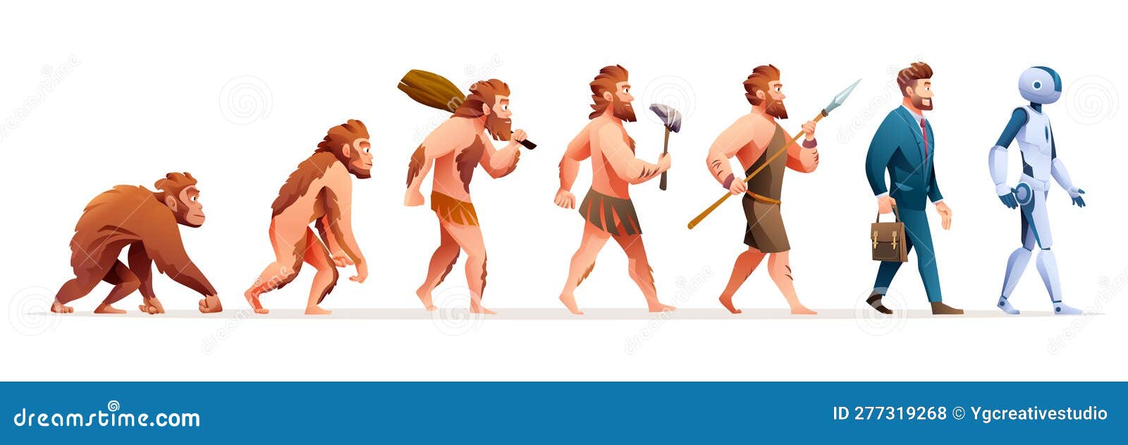 Human Evolution from Monkey To Cyborg or Robot Stock Vector - Illustration of people, animal ...