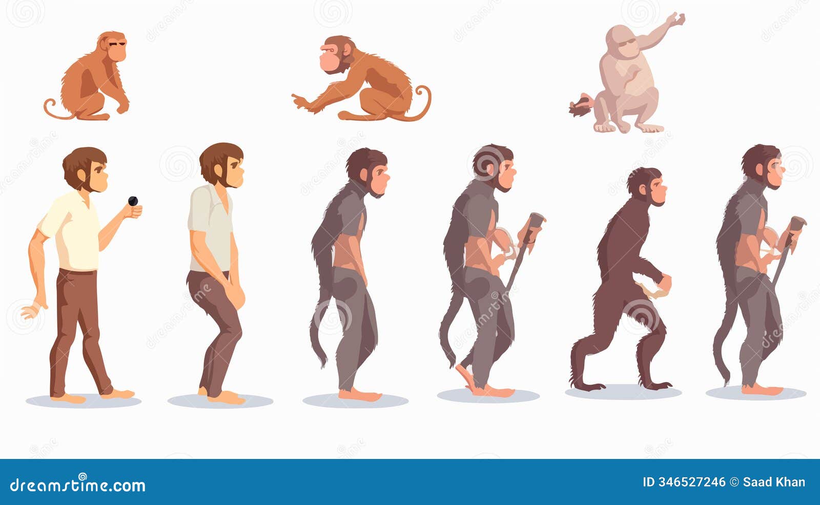 Human Evolution from Monkey To Cyborg Timeline Illustration Stock ...