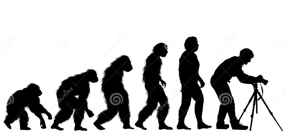 Human Evolution with Photographer Man with Tripod Stock Illustration ...