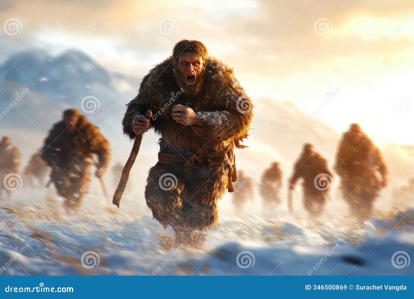 Human Evolution in a Photorealistic CGI Scene Stock Illustration ...