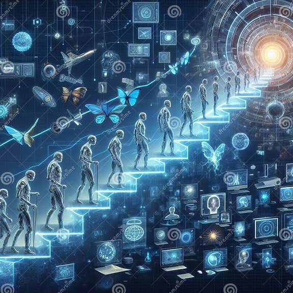 Human Evolution Visualized through Technology and AI Stock Image ...