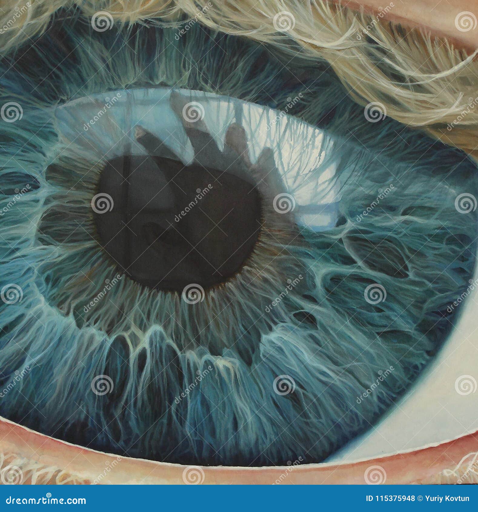 Human Eye Blue with Reflection Hand Stock Photo - Image of light, pupil ...