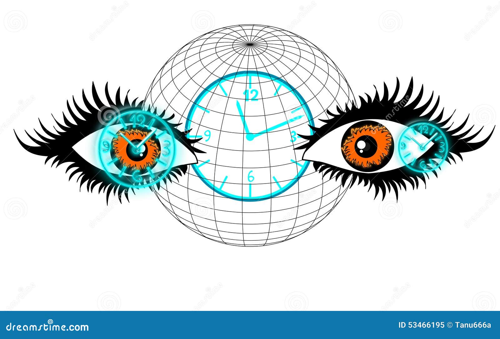 The Human Eye, Clock and Globe, Look Over Time Stock Illustration ...
