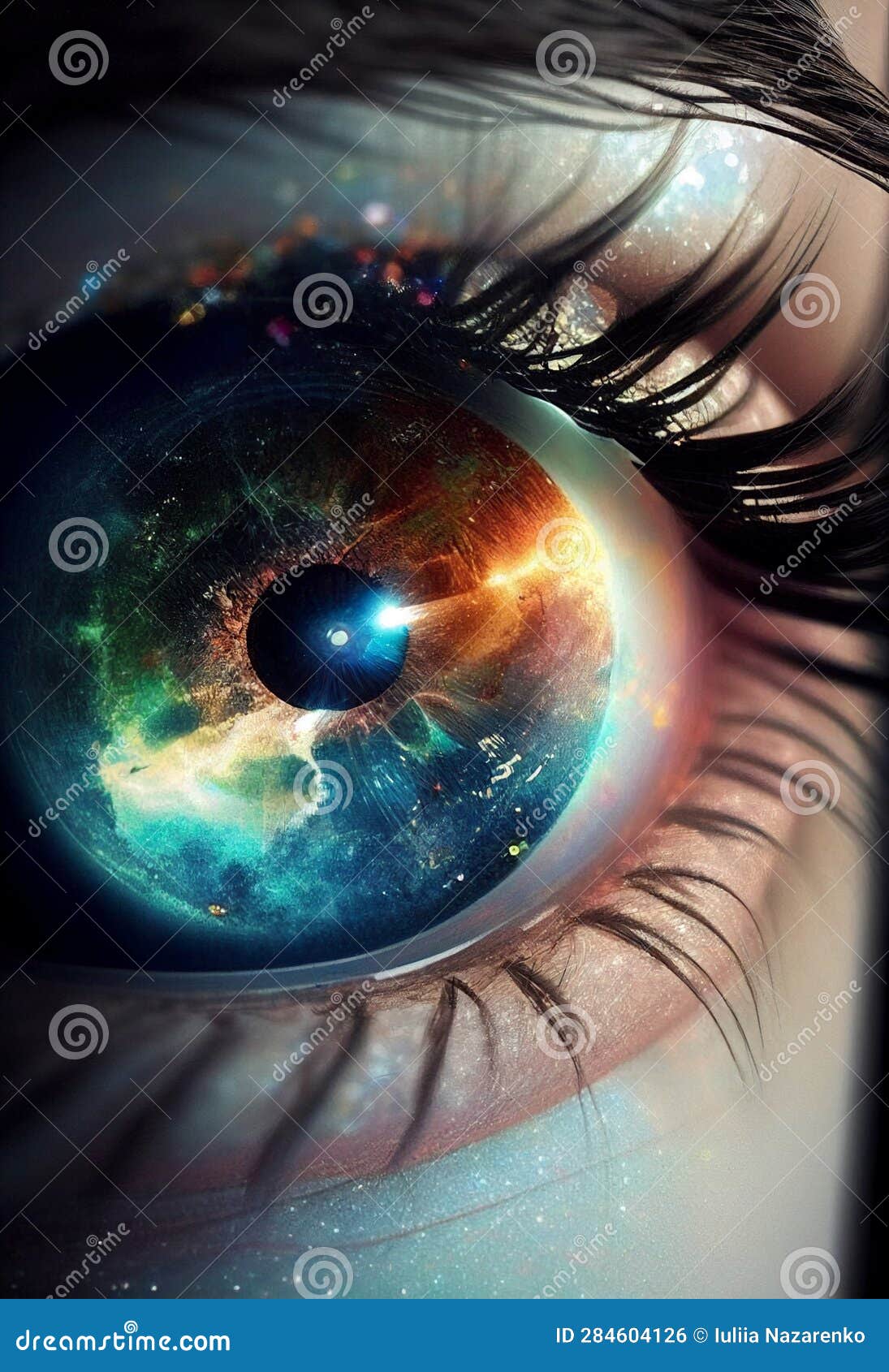 Human Eye Close Up with Reflection of the Starry Sky and Infinity. AI ...