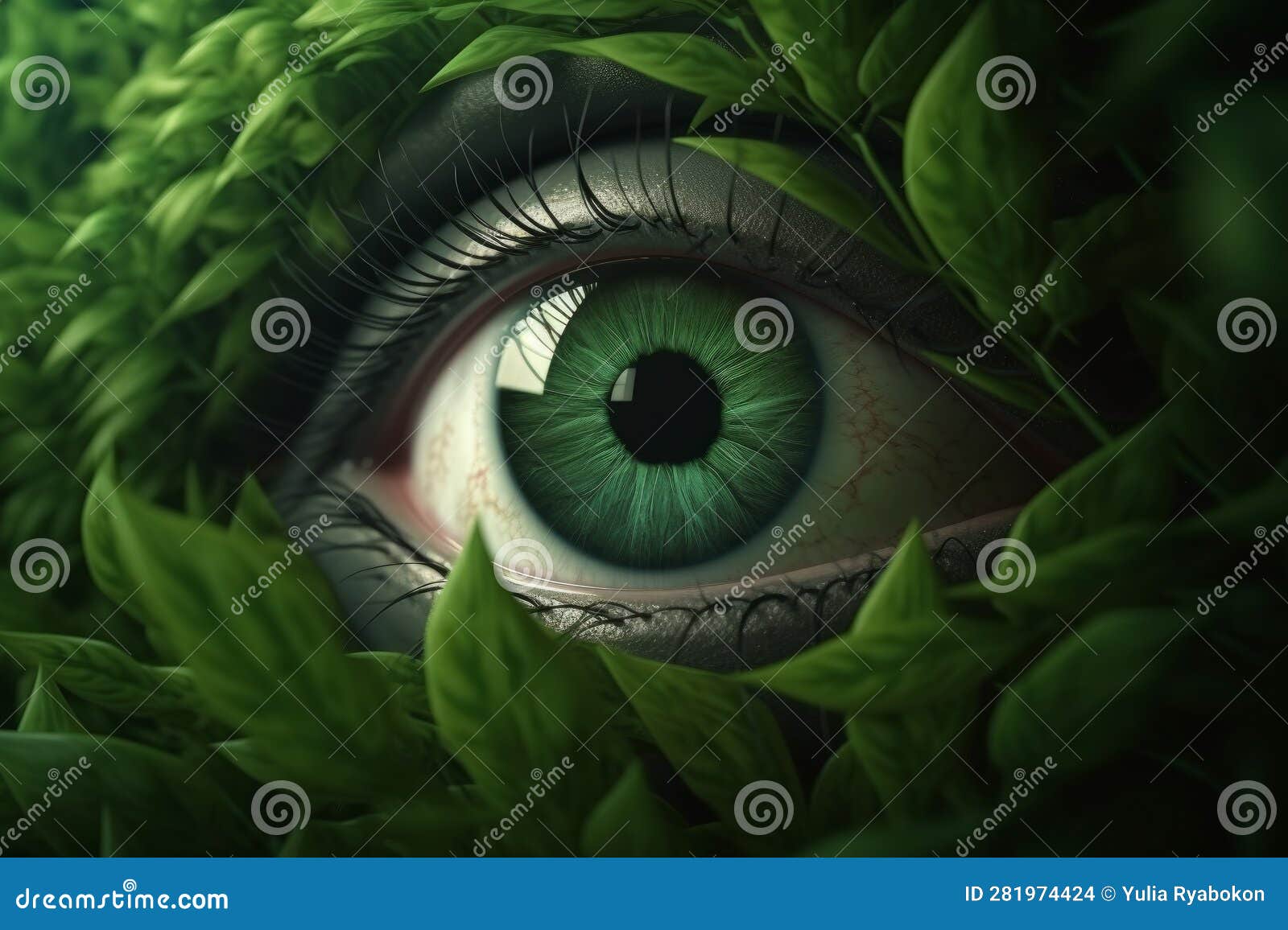 Human Eye Closeup Forest Leaves. Generate Ai Stock Illustration ...