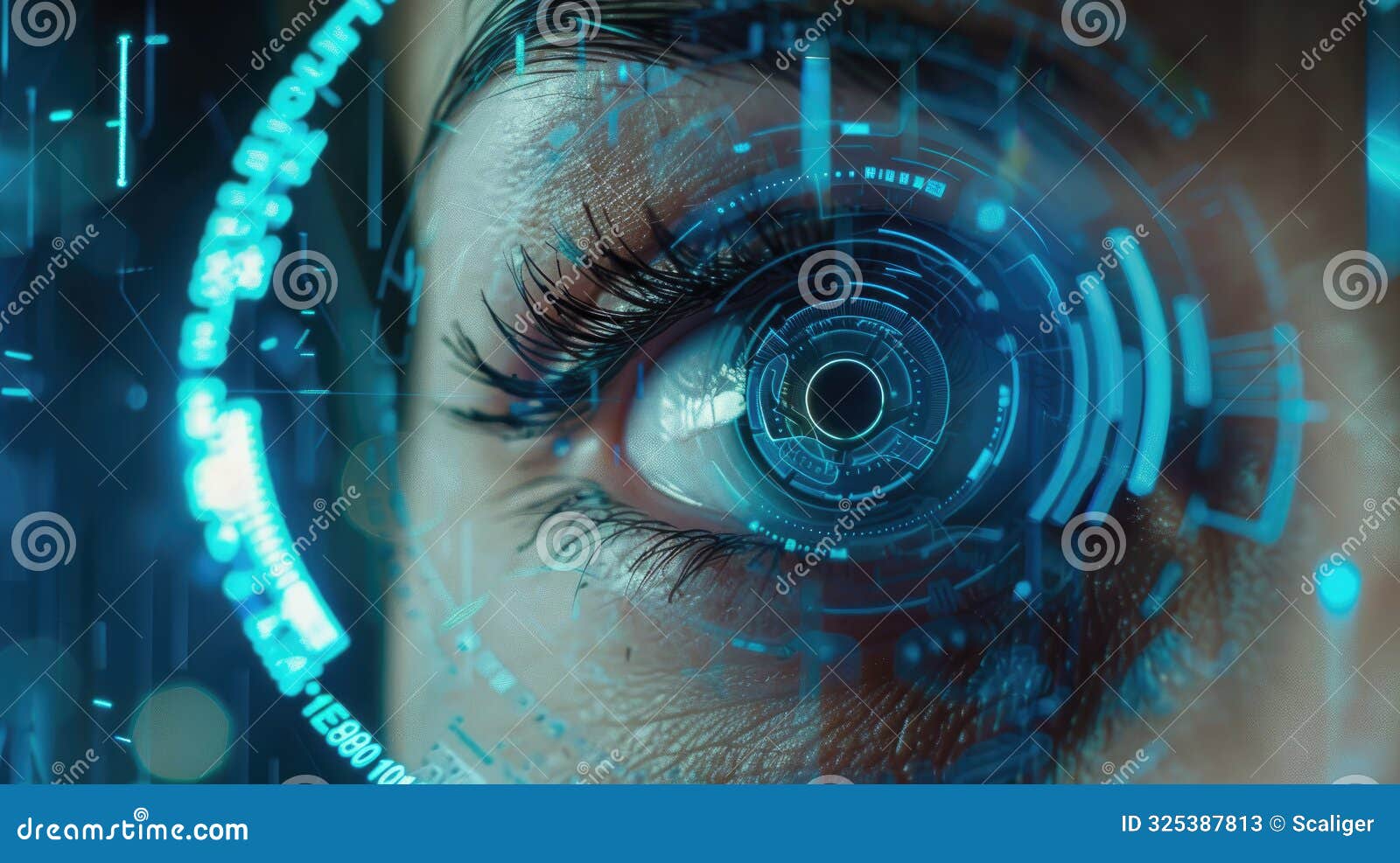 Human Eye and Data of Biometric Identification, Person Face during Work ...