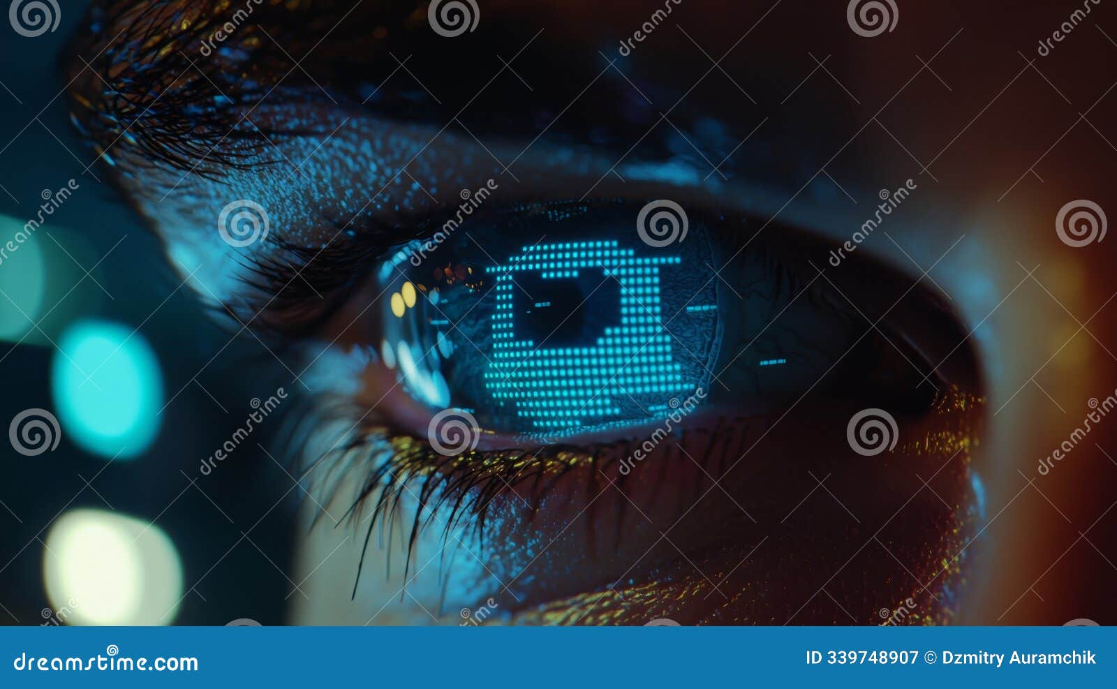 Human Eye with a Digital Blue Light Beam Stock Image - Image of ...