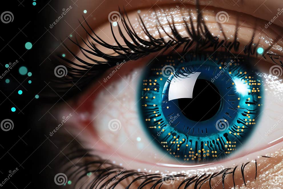 Human Eye with a Digital Computer Chip Implant, Concept of Augmented ...