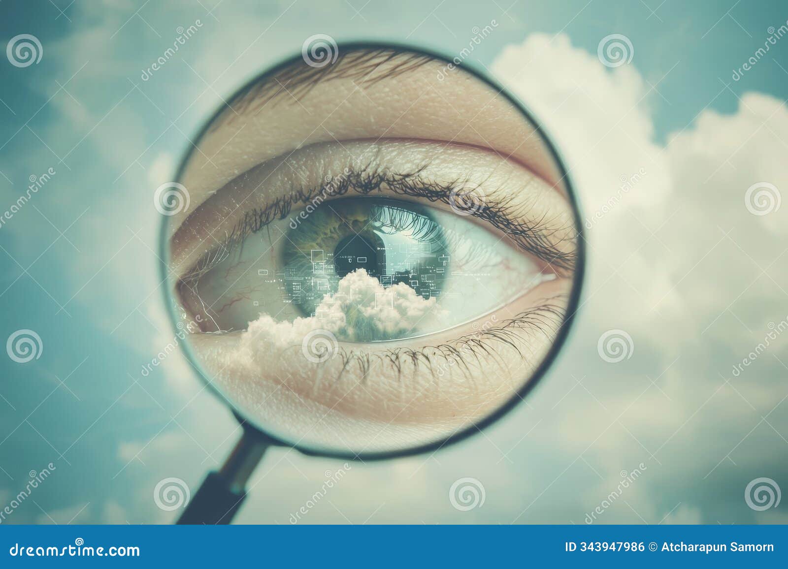 Human Eye in Focus with Cloud Reflection Stock Photo - Image of ...