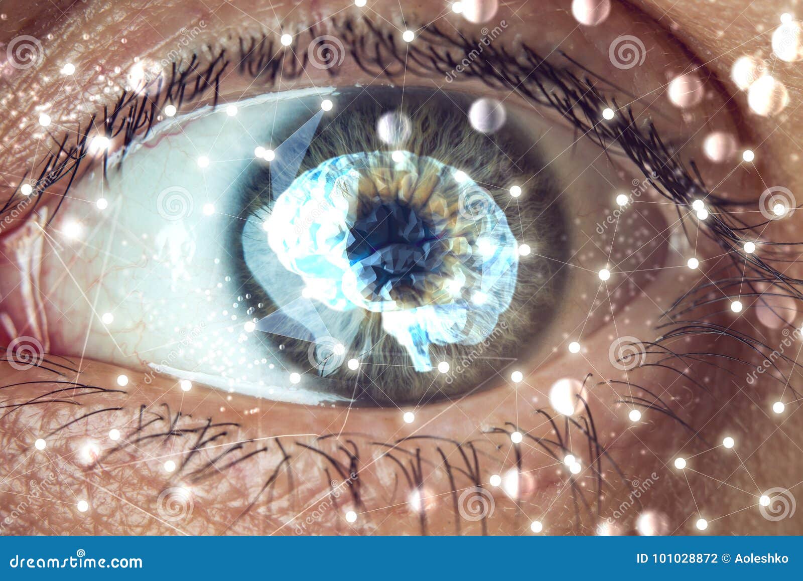 The Human Eye with the Image of the Brain in the Pupil. Concept of ...