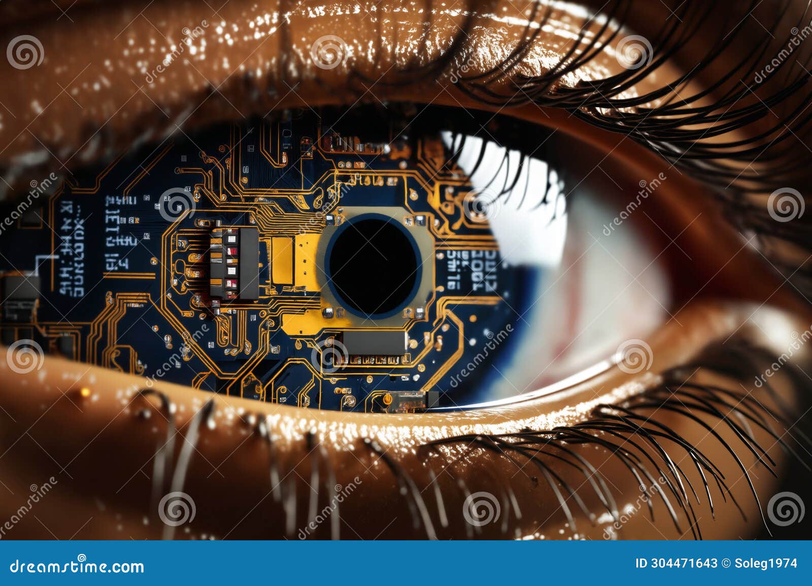 Human Eye with an Implant in the Form of a Computer Digital Board ...