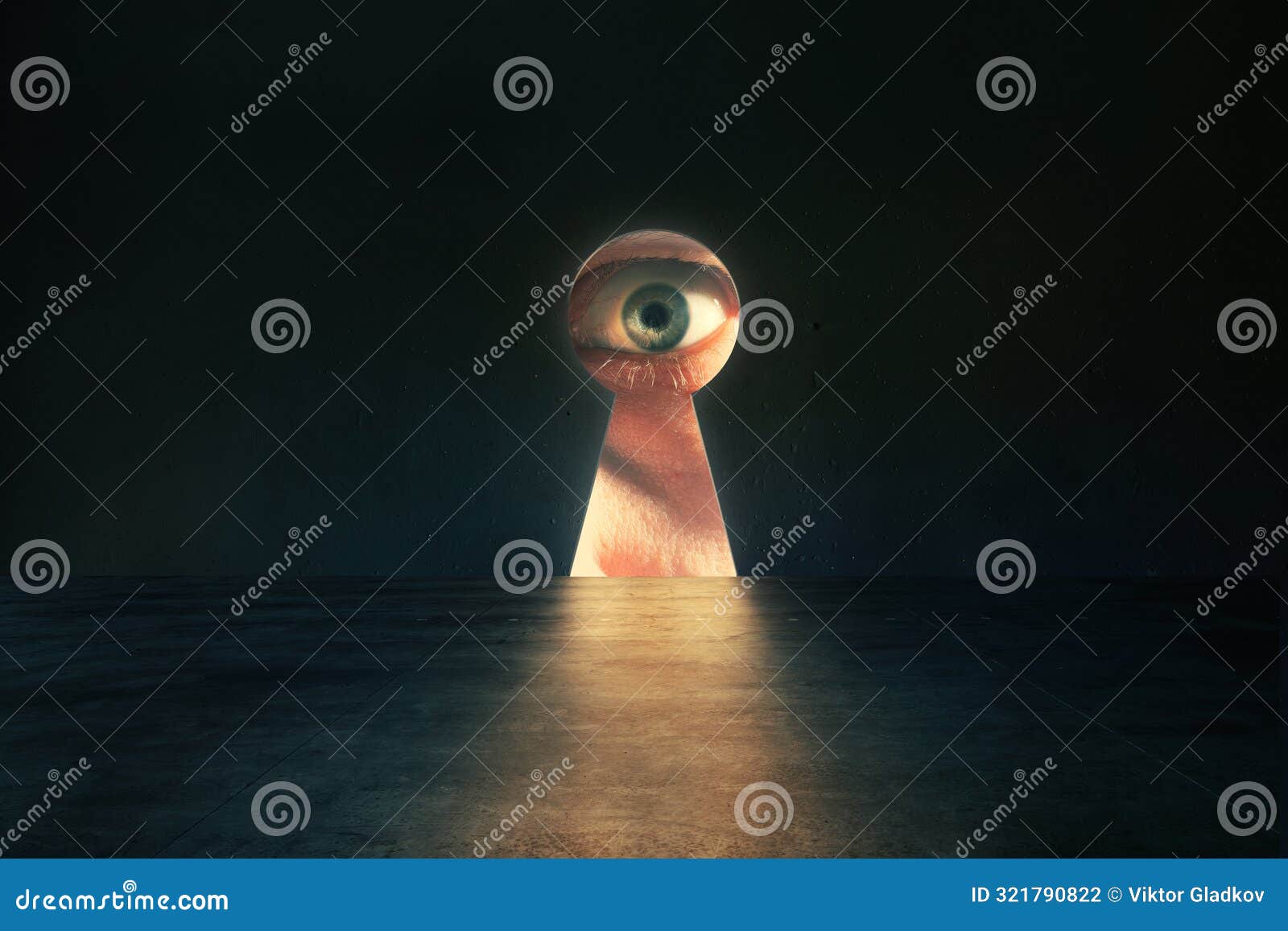 Human Eye Looking through Keyhole in Concrete Wall in Dark Room Stock ...