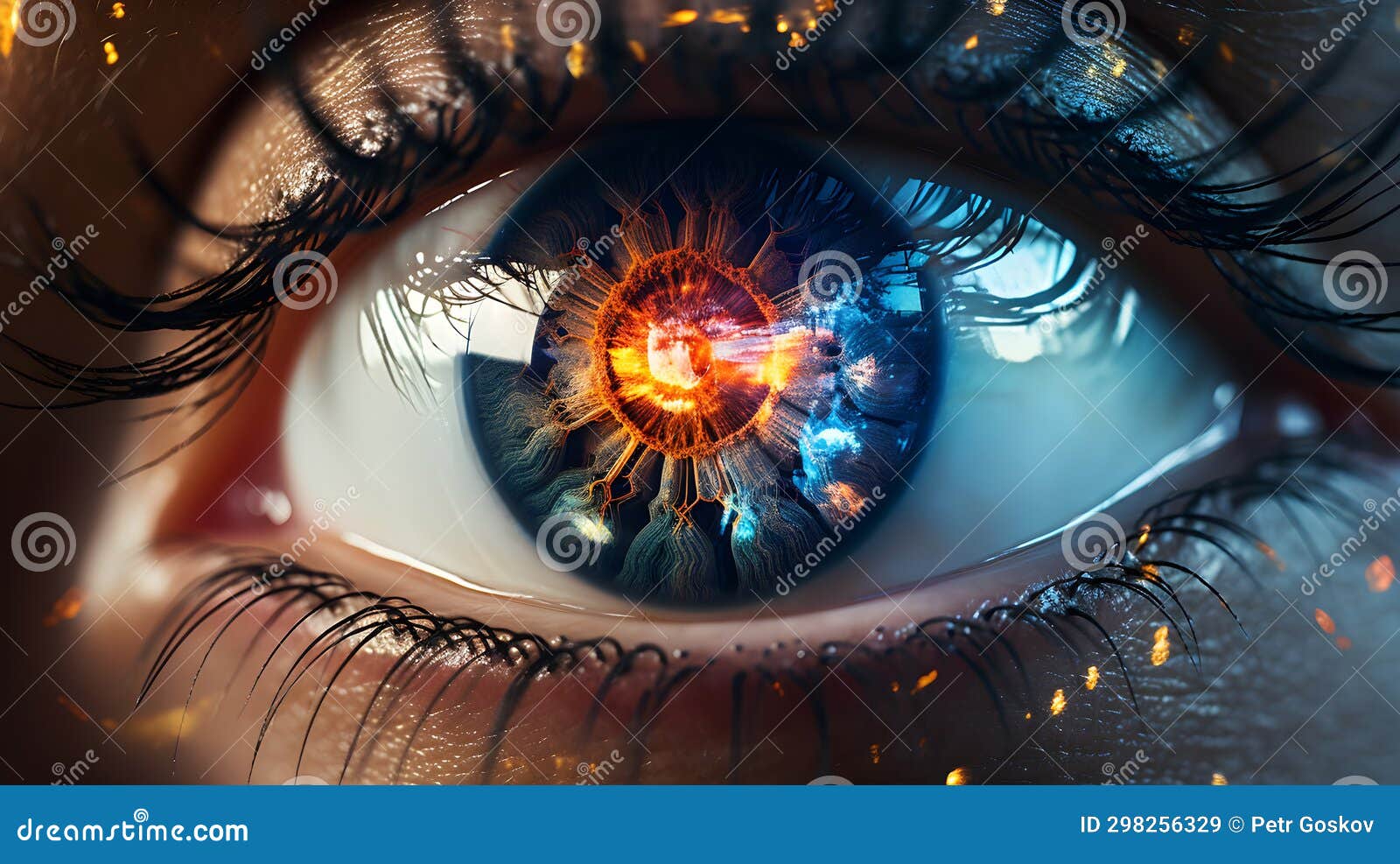 Human Eye with Reflections of Fire Stock Image - Image of close, iris ...