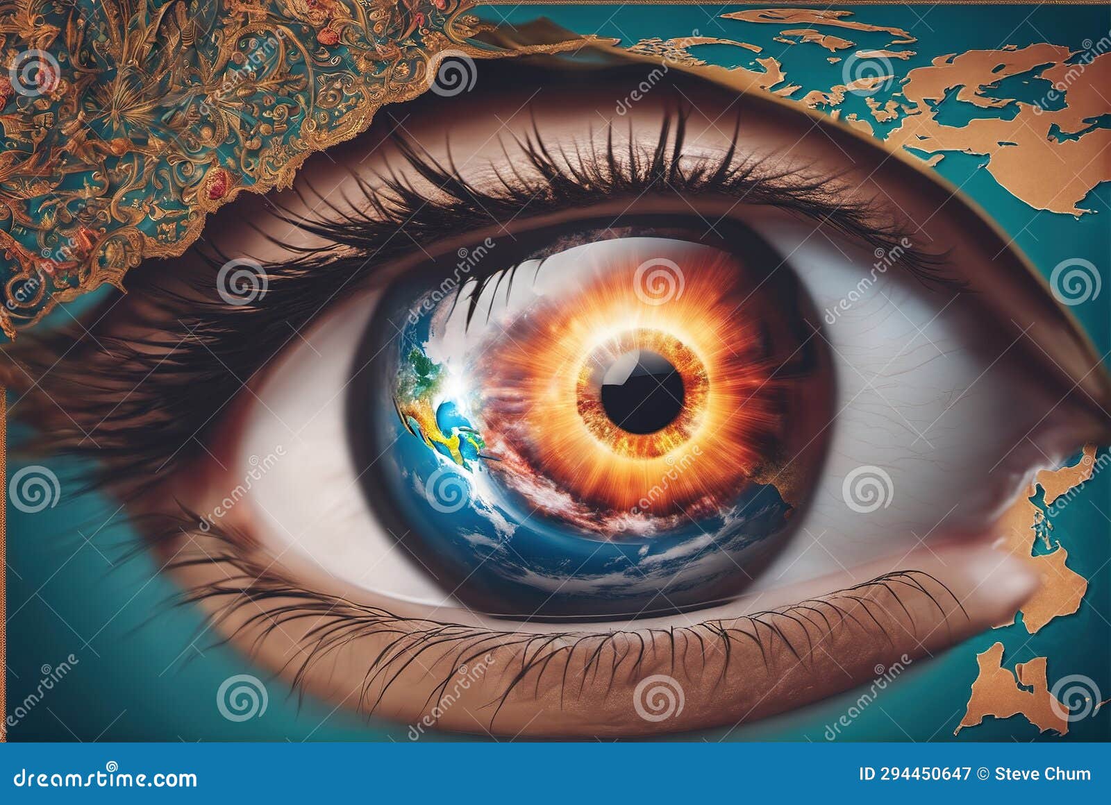 Human Eyes See the World Map Stock Illustration - Illustration of glass ...