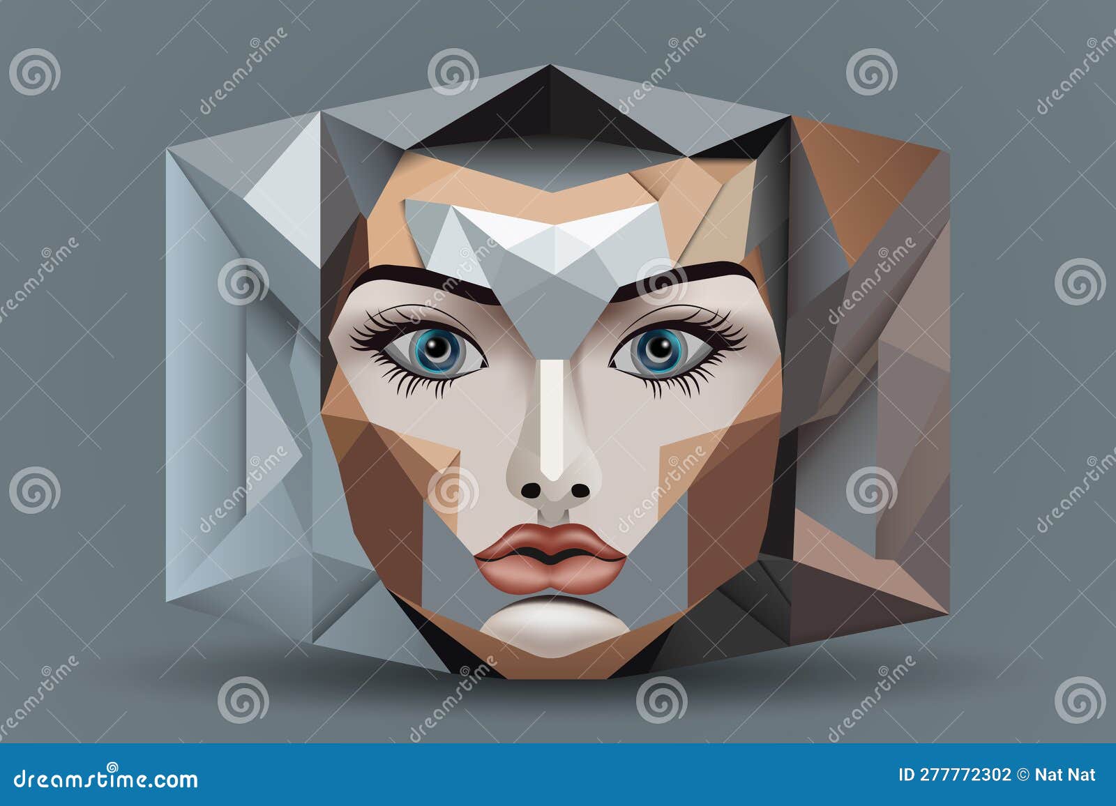 Human Face in an Abstract Style Cubic Portrait Drawing for Graphics ...