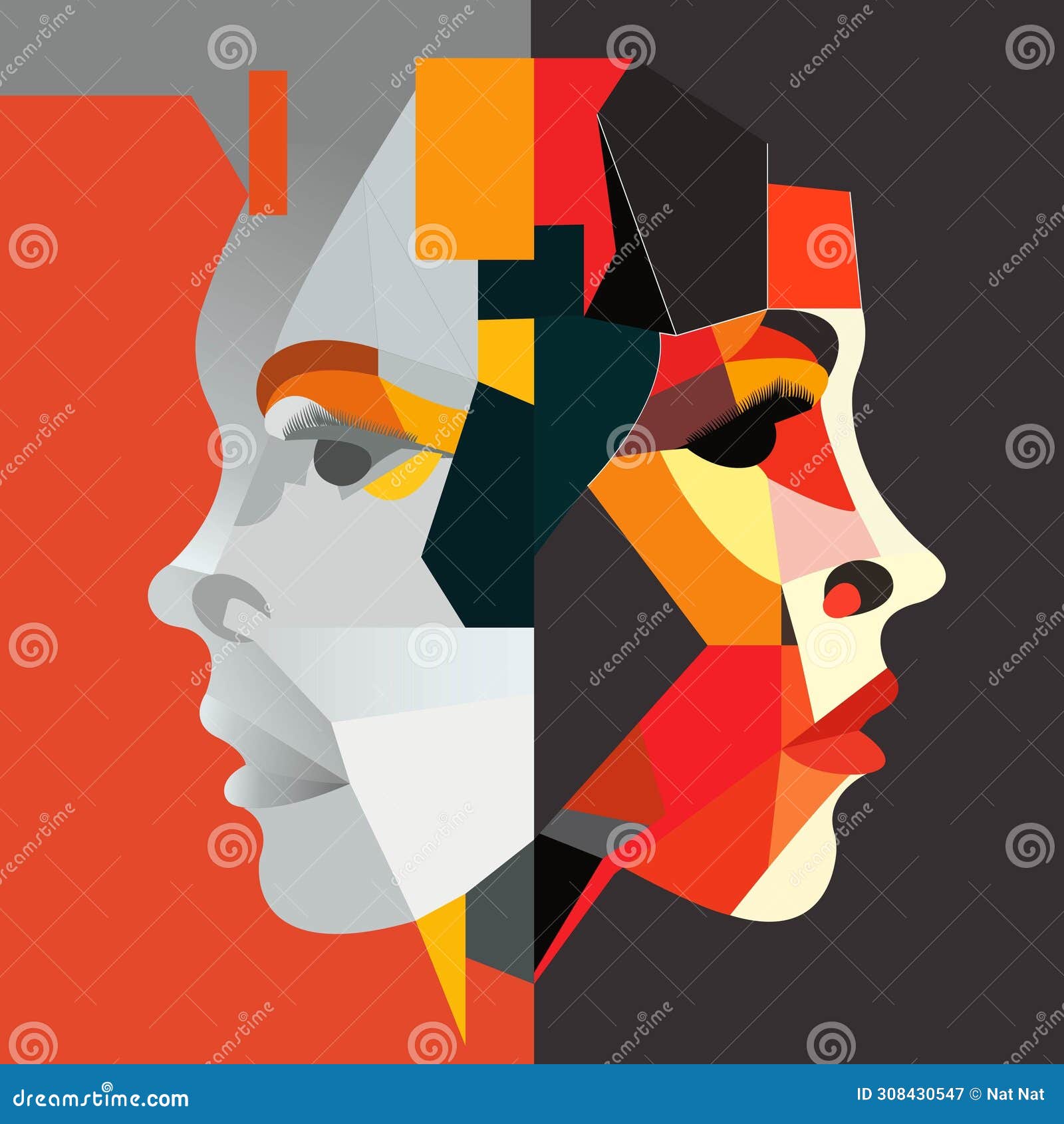 Human Face in an Abstract Style, Cubic Portrait Drawing for Graphics ...