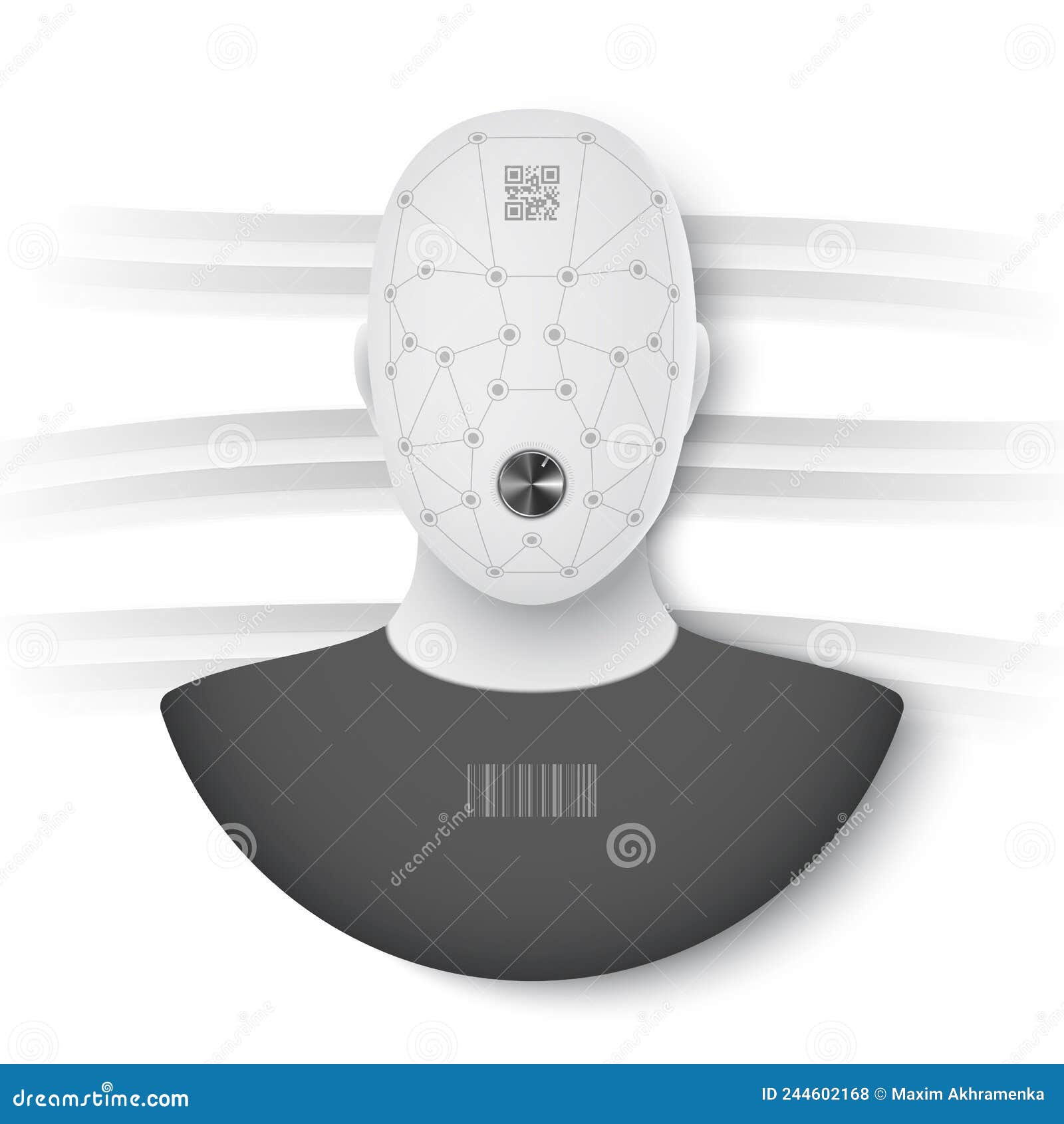 Human Face with Barcode, QR Code and Volume Control. the Concept of ...