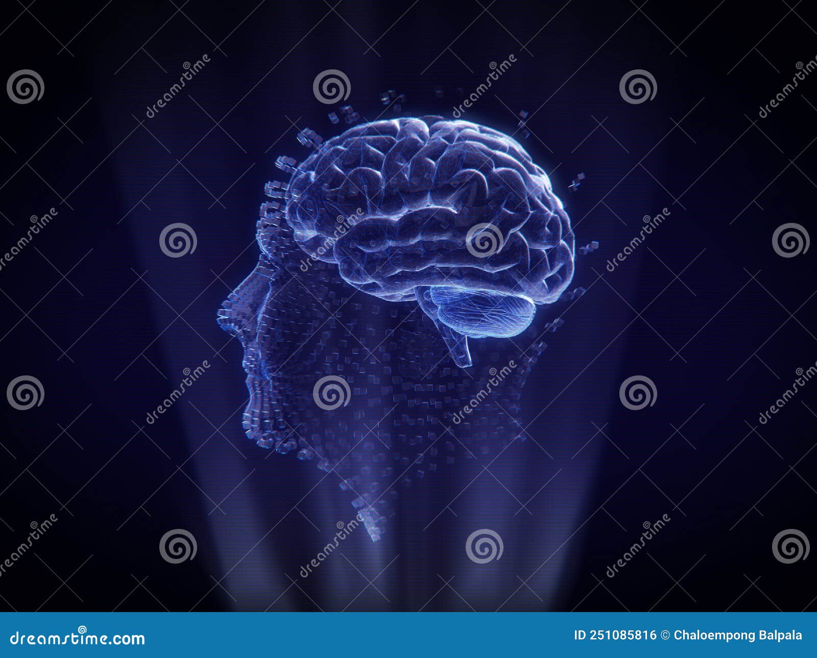 Human Face and Brain Hologram Wireframe Style. Stock Illustration ...