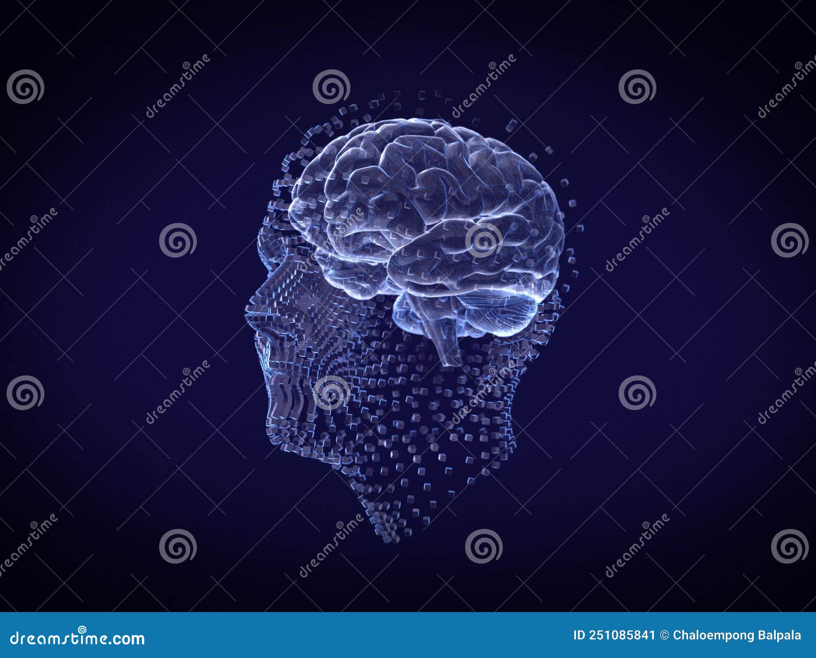 Human Face and Brain Hologram Wireframe Style. Stock Illustration ...