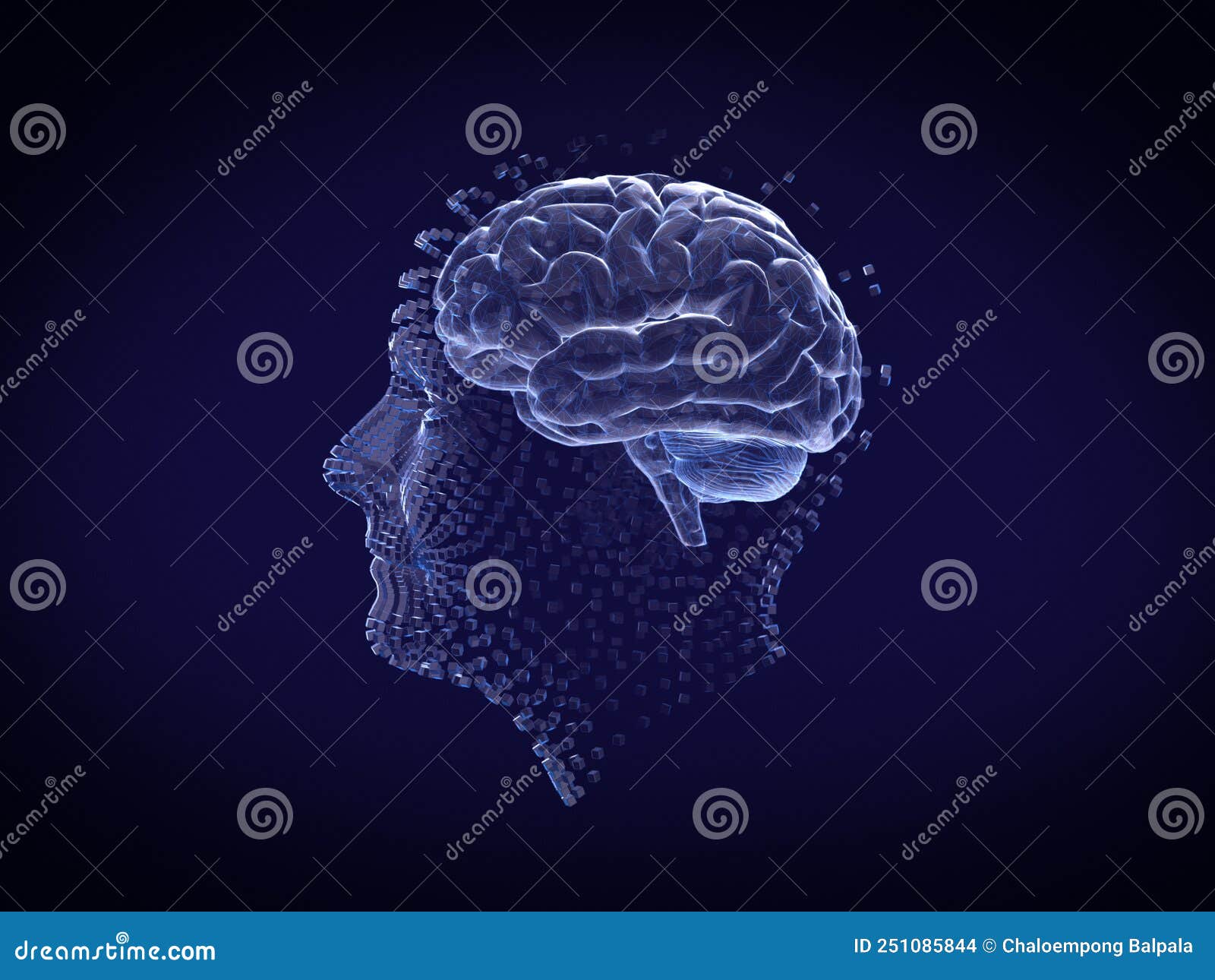 Human Face and Brain Hologram Wireframe Style. Stock Illustration ...
