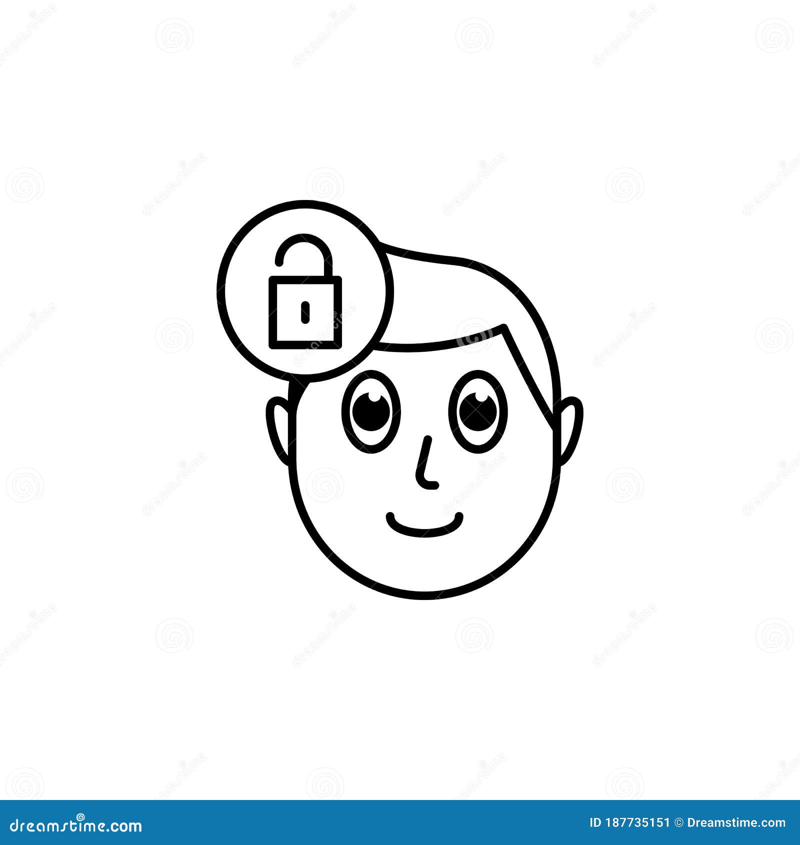 Human Face Character Mind in Lock Icon Stock Illustration ...
