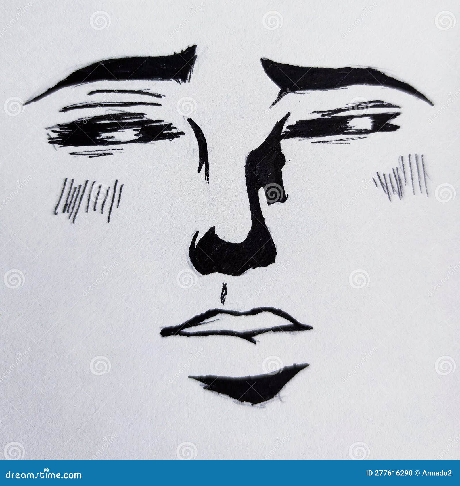 Human Face Close Up, Black and White Graphic Drawing Stock Photo ...