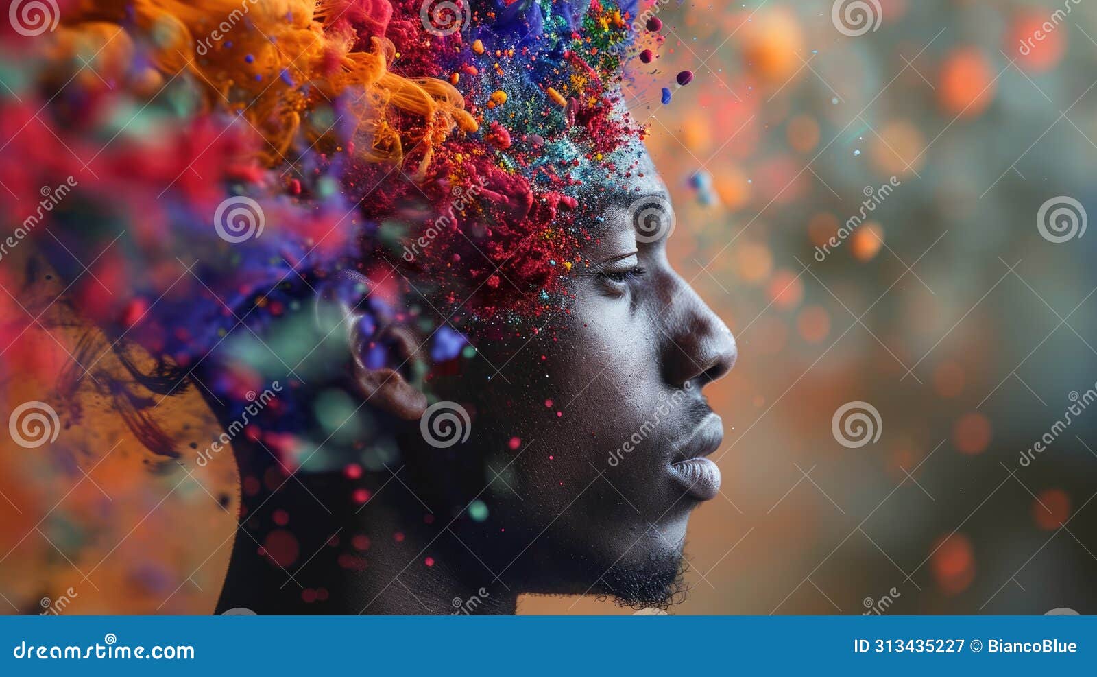 The Human Face with Different Face Expression and Colourful Blow Effect ...