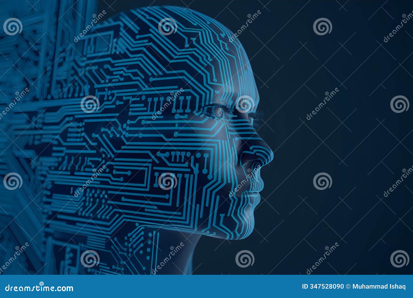 Human Face with Digital Circuitry Patterns Resembles a Motherboard in ...