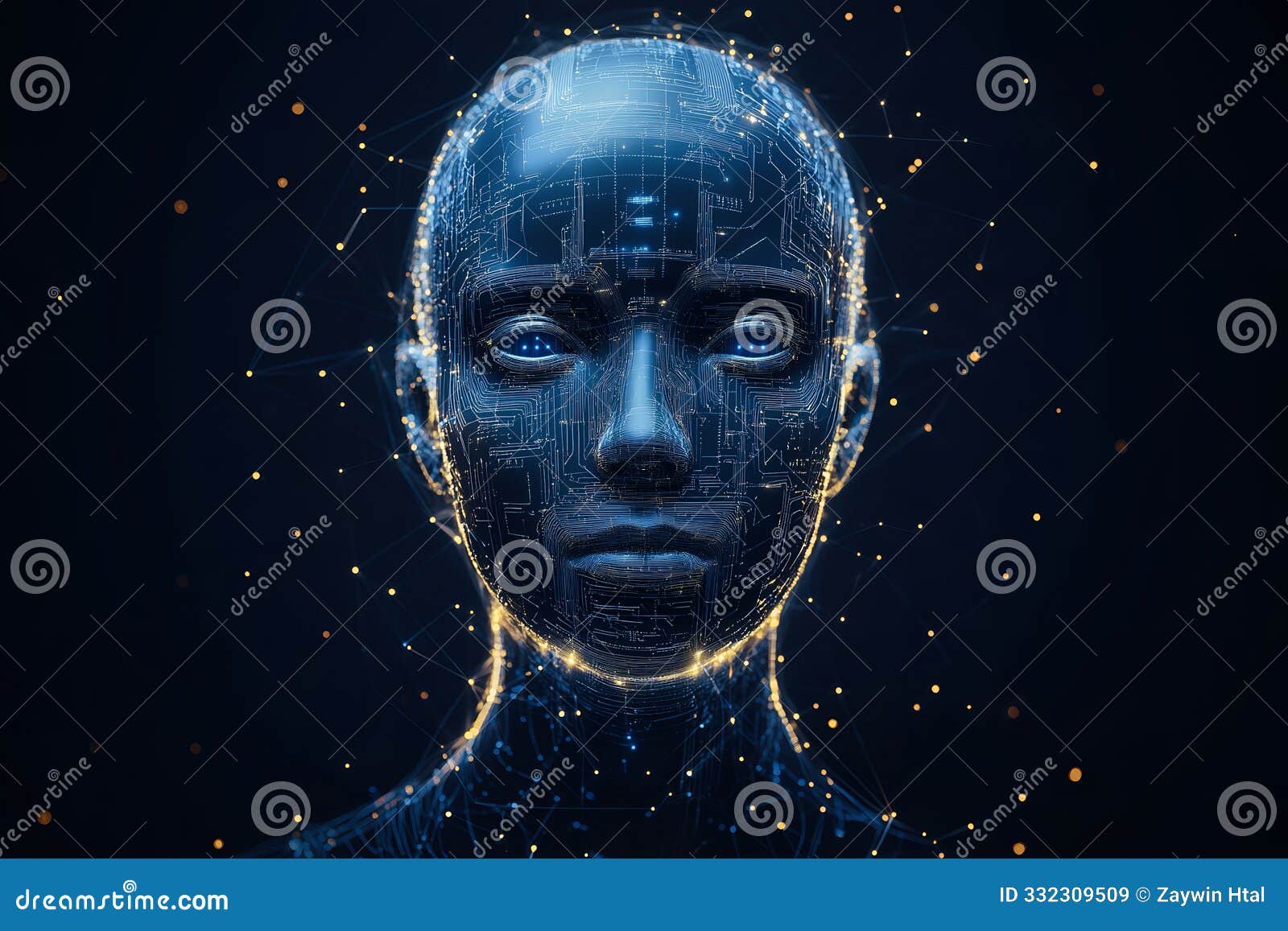 Human Face with Digital Circuits, Concept of Artificial Intelligence ...
