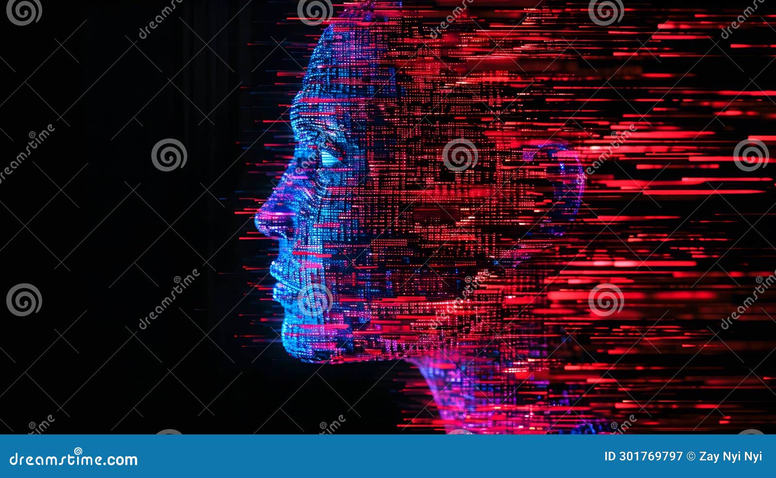 Human Face with Digital Lines. Artificial Intelligence, Thinking Power ...